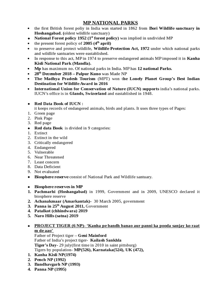 MP National Park | PDF | Endangered Species | Organisms
