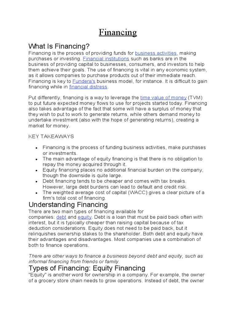 Financing | PDF | Equity (Finance) | Debt