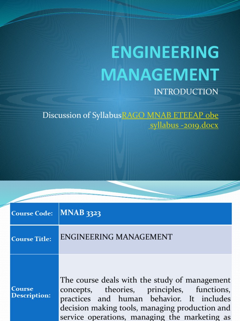 Part 1 Engg. Management 1st 2022 2023 | PDF | Engineering | Evaluation