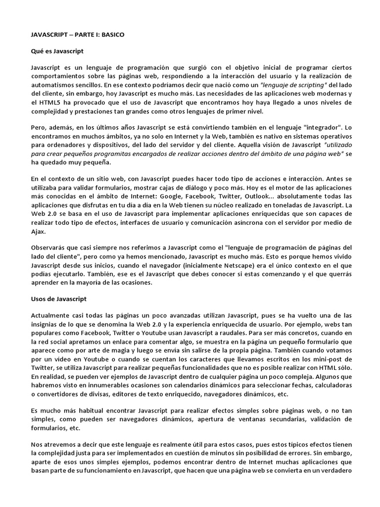Tutorial Javascript | PDF | Script Java | Lenguaje de programación