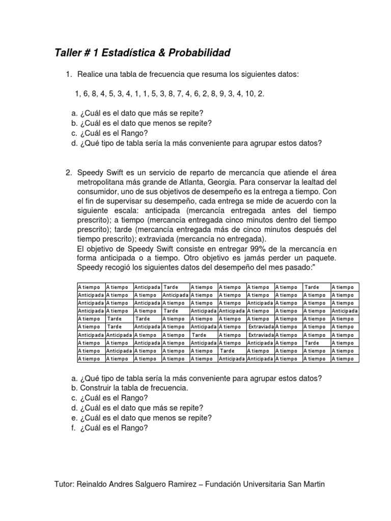 Taller # 1 Estadistica Probabilidad | PDF | Tecnicas artisticas | Color