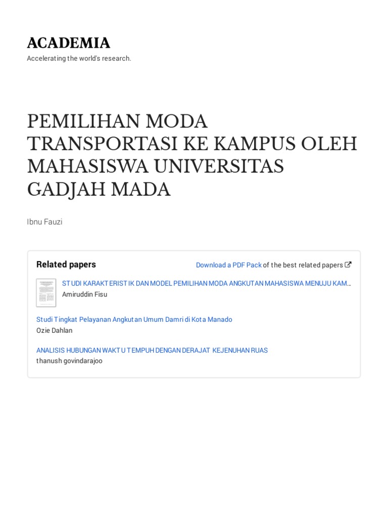 6pemilihan Moda Transportasi Ke Kampus Mahasiswa Universitas Gadjah Mada | PDF