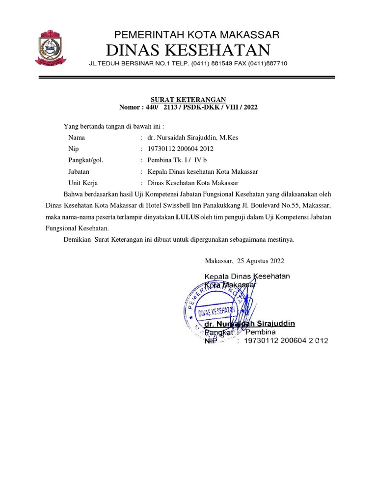 Surat Keterangan Lulus Ukom All | PDF