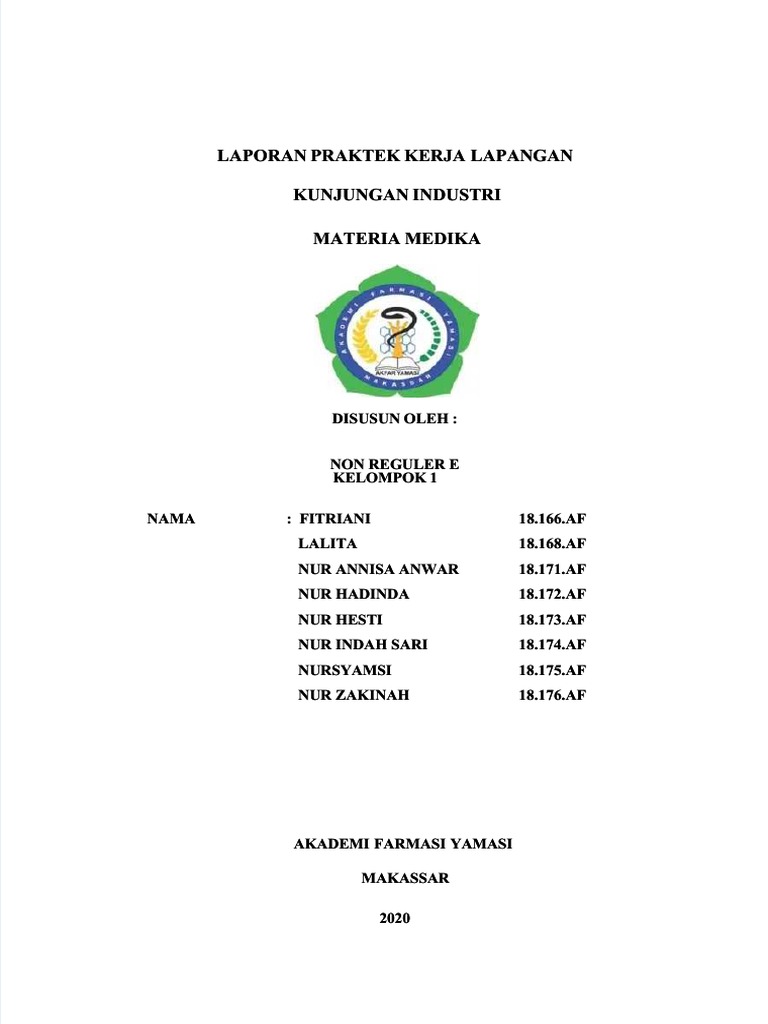 PDF Laporan PKL Industri Materia Medika KLP 1 - Compress | PDF