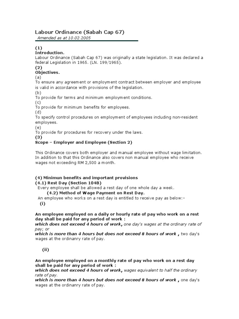 Sabah Labour Ordinance Overview 2025 | PDF | Employment | Wage