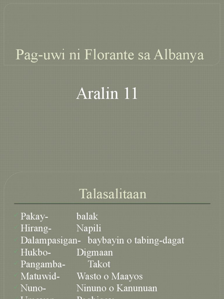 Florante at Laura Aralin 11 Ang Pag-Uwi Ni Florante Sa Albanya | PDF