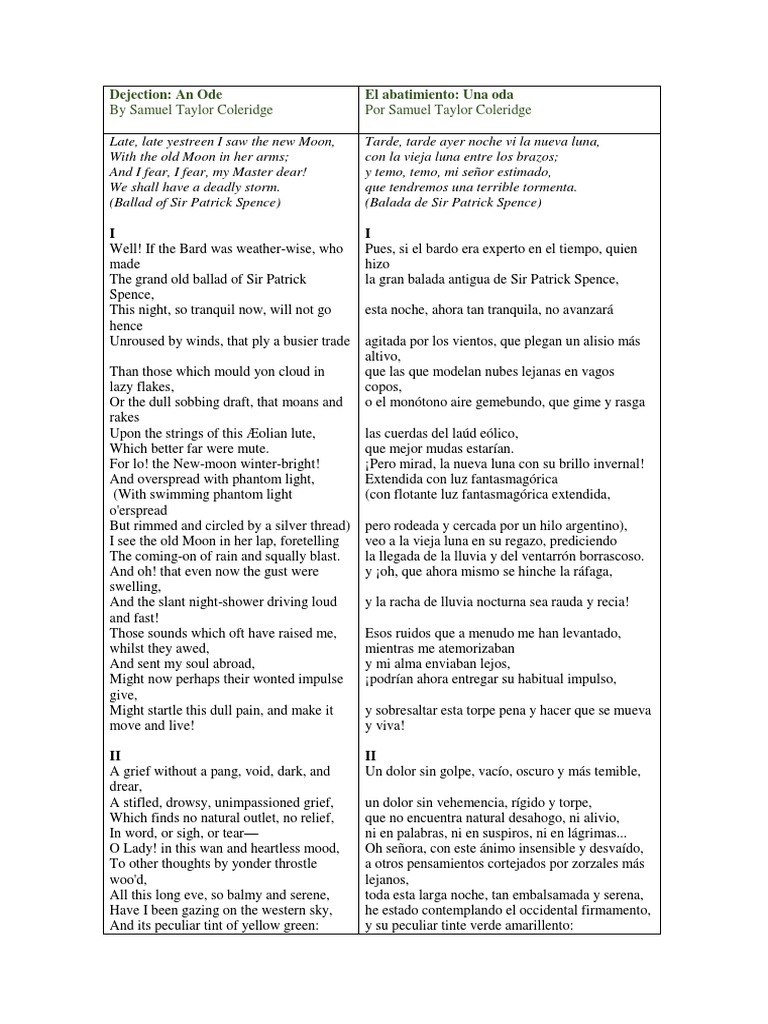 Coleridge - Dejection An Ode | PDF | Poesía