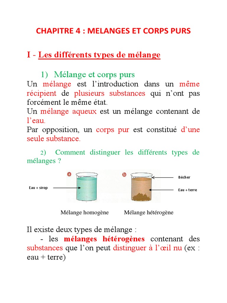 Mélanges et Corps Purs : Concepts Clés | PDF | Cuivre | Eau