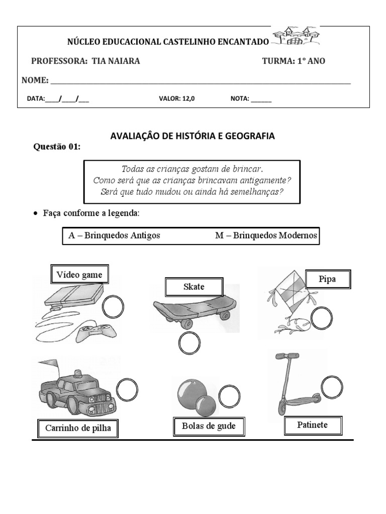 Avaliação de Historia e Geografia 4 BIM. | PDF | Brinquedos