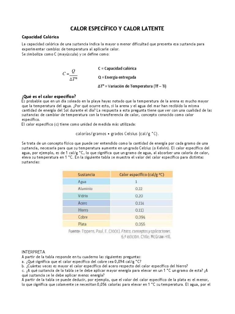 Calor Específico y Calor Latente1 | PDF | Calor | Calor latente