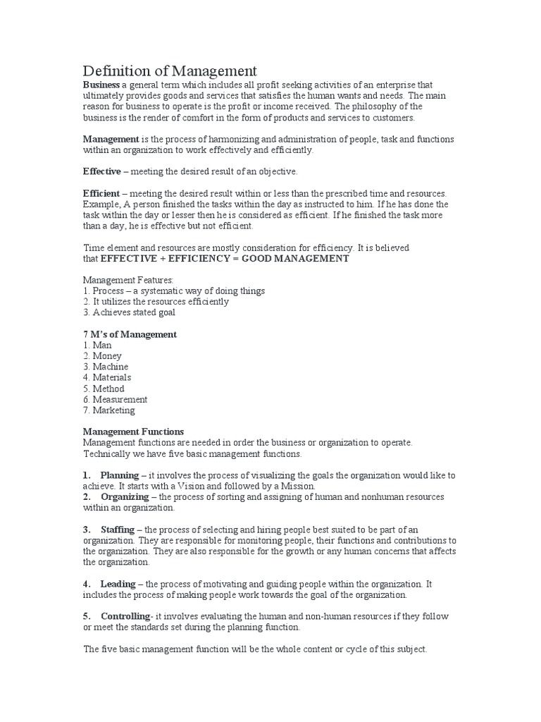 Definition of Management | PDF | Goal | Resource