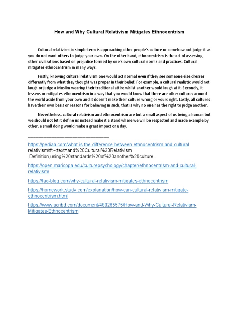 How and Why Cultural Relativism Mitigates Ethnocentrism | PDF | Social ...