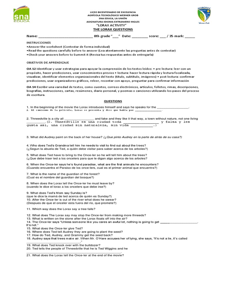 Lorax Questions | PDF