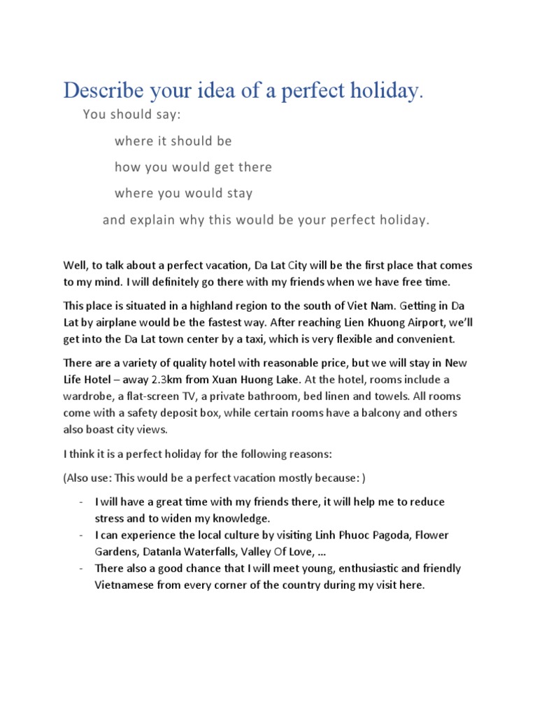 Describe Your Idea of A Perfect Holiday | PDF