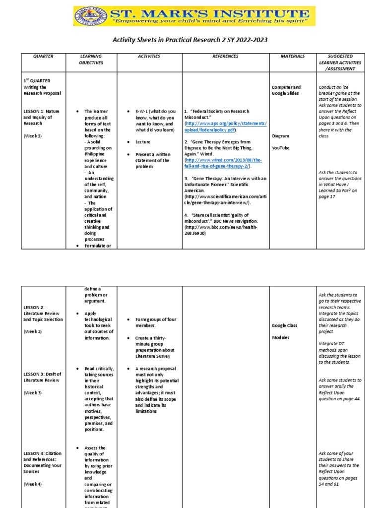 Activity Sheets for Practical Research 2 | PDF | Statistics | Behavior ...