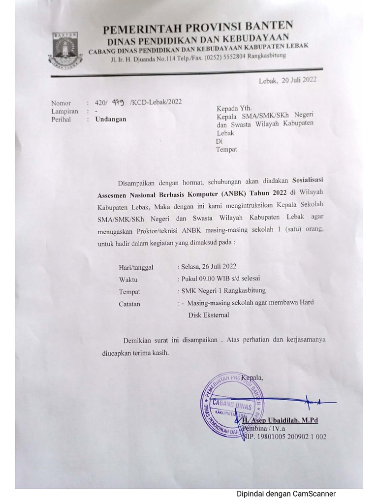 Surat Undangan ANBK | PDF