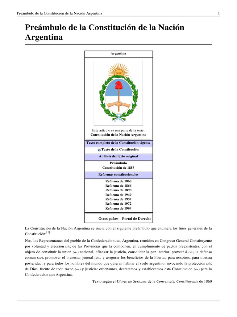 Preambulo de La Constitucion Nacional | PDF | Argentina | Ley Pública