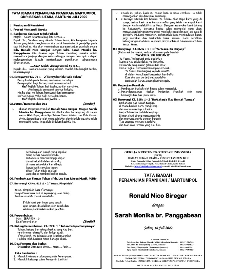 Tata Ibadah Martumpol 16 Juli 2022 - GKPI Bekasi Utara | PDF