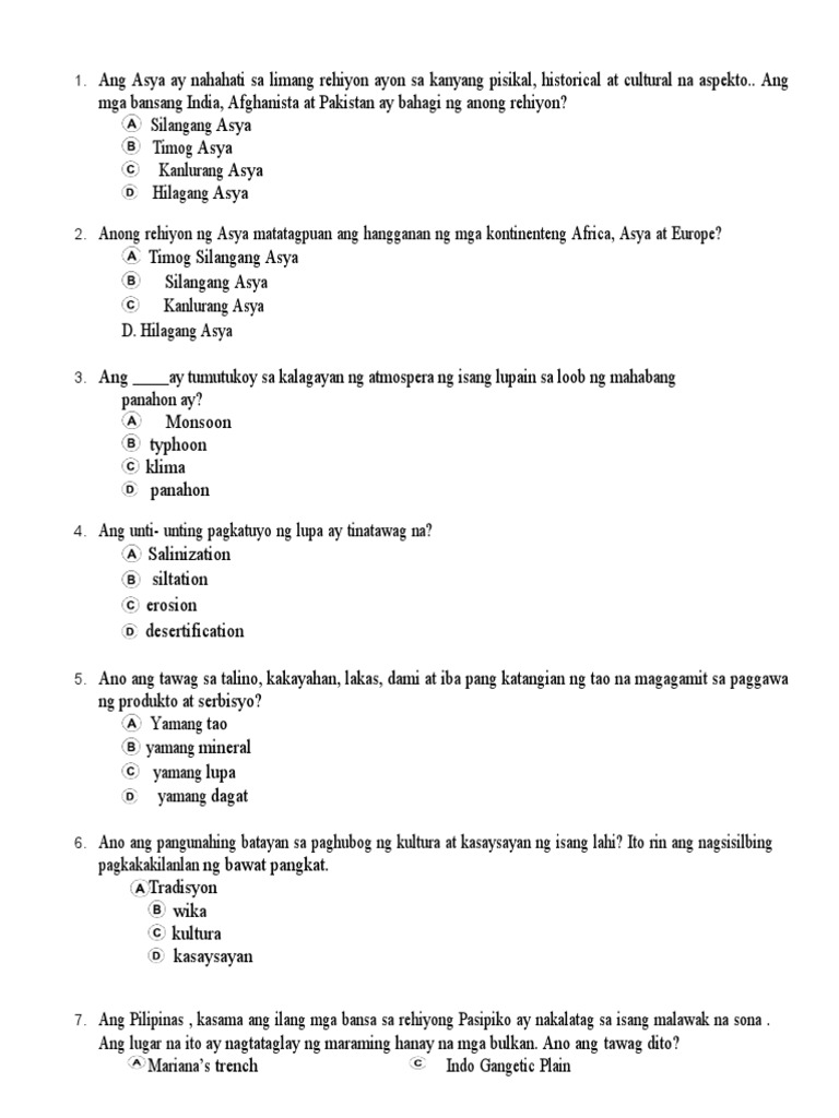 Araling Panlipunan Questions | PDF