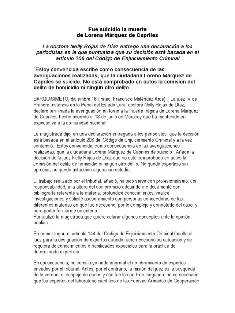 Caso de Lorena Capriles | PDF | Suicidio | Policía