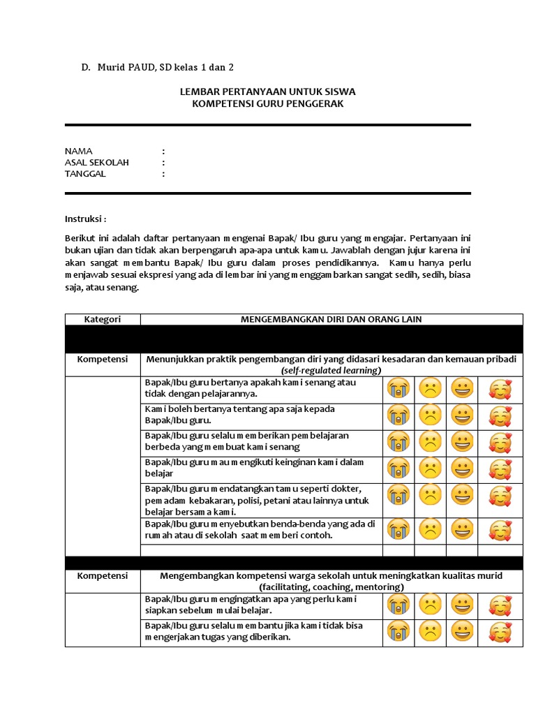 Lembar Umpan Balik Murid PAUD - SD Kls1 - Dan - 2 | PDF