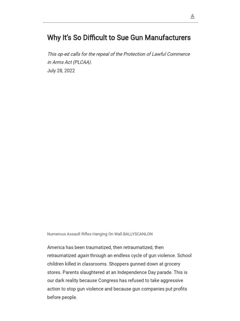 Why It's So Difficult To Sue Gun Manufacturers - Modo de Lectura | PDF ...