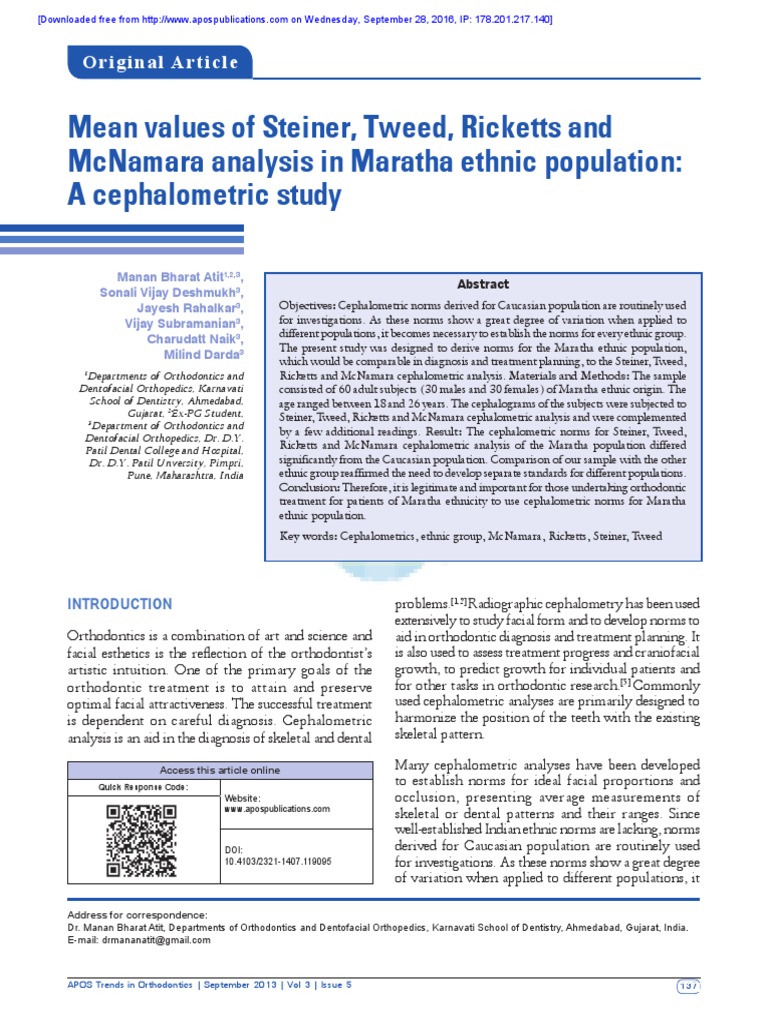 Mean Values of Steiner Tweed Ricketts and McNamara | PDF | Orthodontics | Dentistry Branches