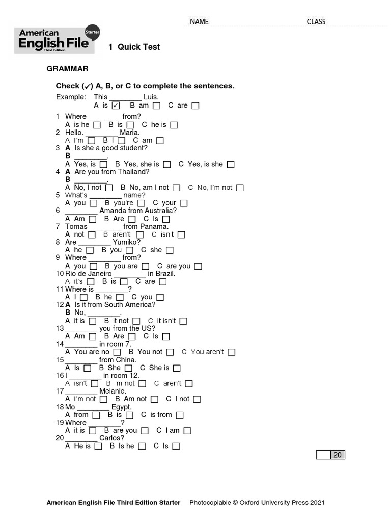AEF3e Starter Quicktest 01 | PDF | Languages | Foreign Language Studies