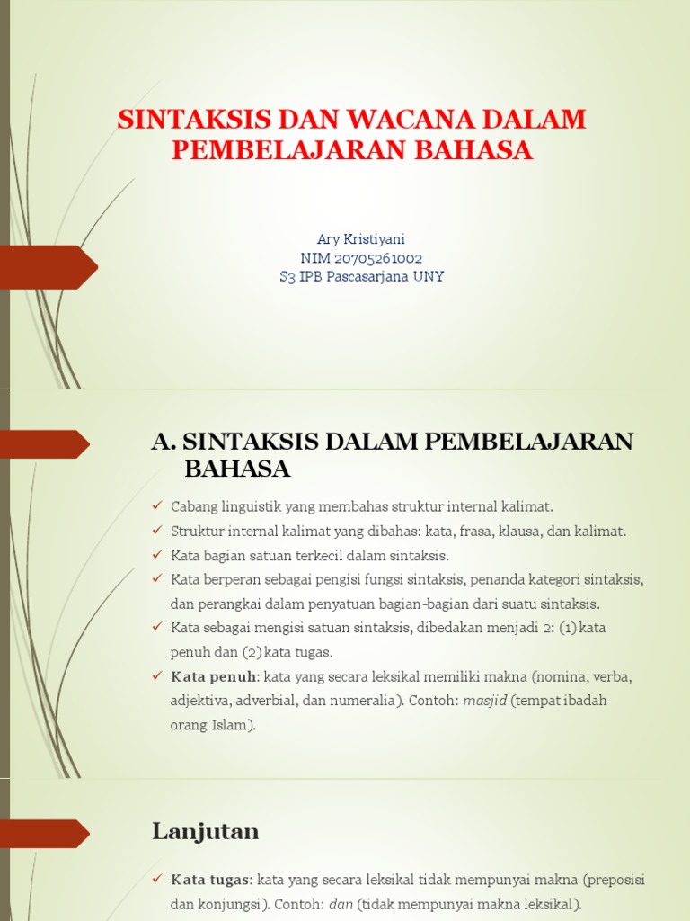 Sintaksis Dan Wacana Dalam Pembelajaran Bahasa | PDF