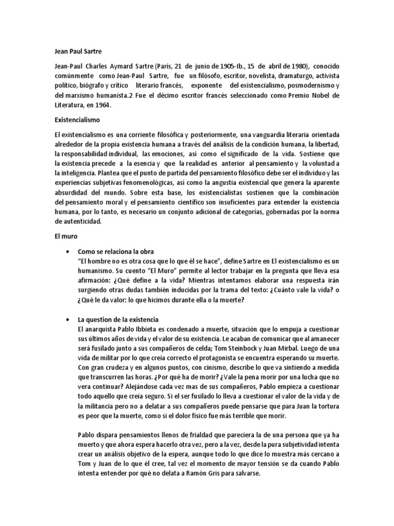 El Muro | PDF | Existencialismo | Jean Paul Sartre