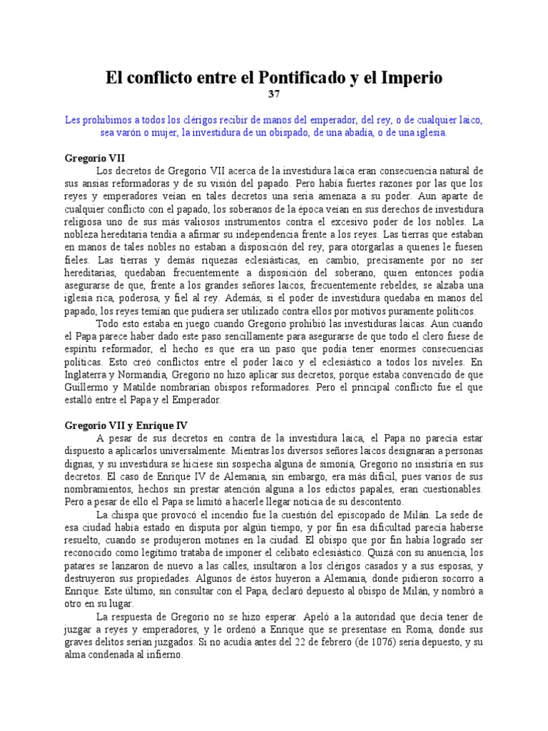 Conflicto entre Gregorio VII y Enrique IV | PDF | Santo Imperio Romano ...