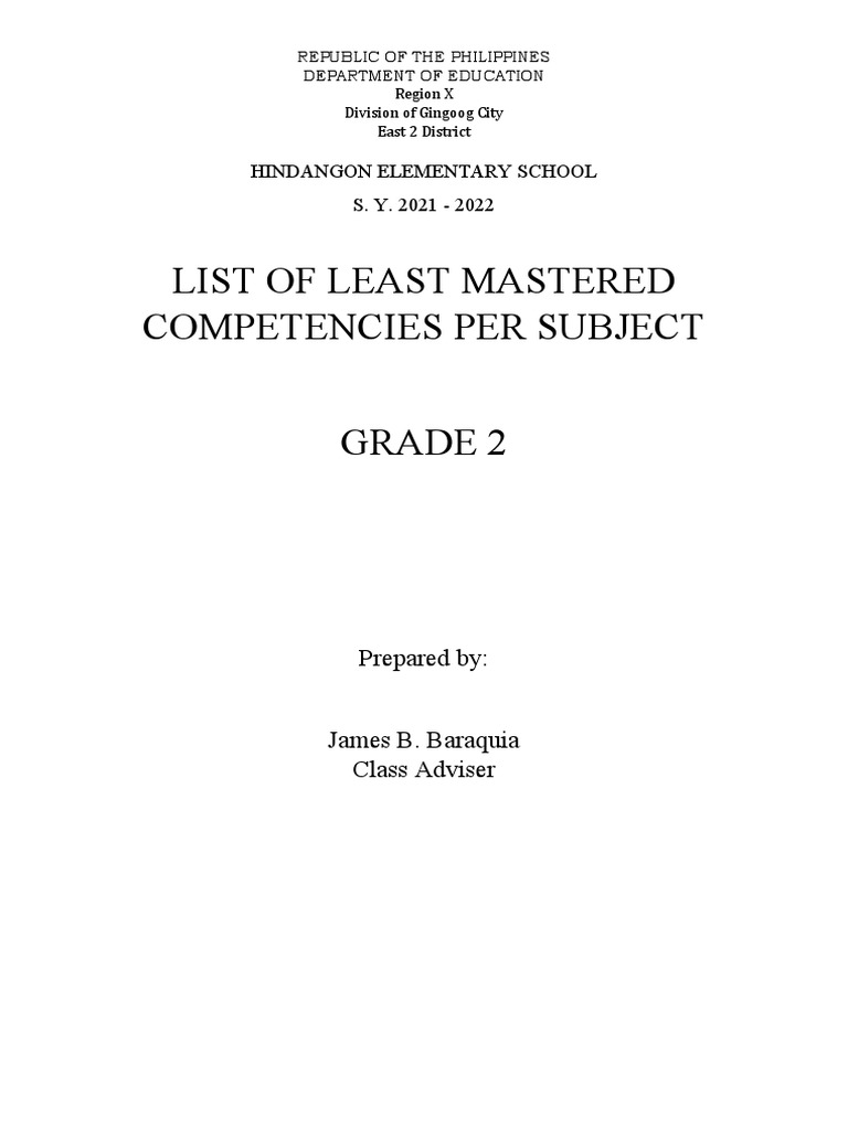 Least Mastered Competencies First Quarter | PDF | Linguistics | Human ...