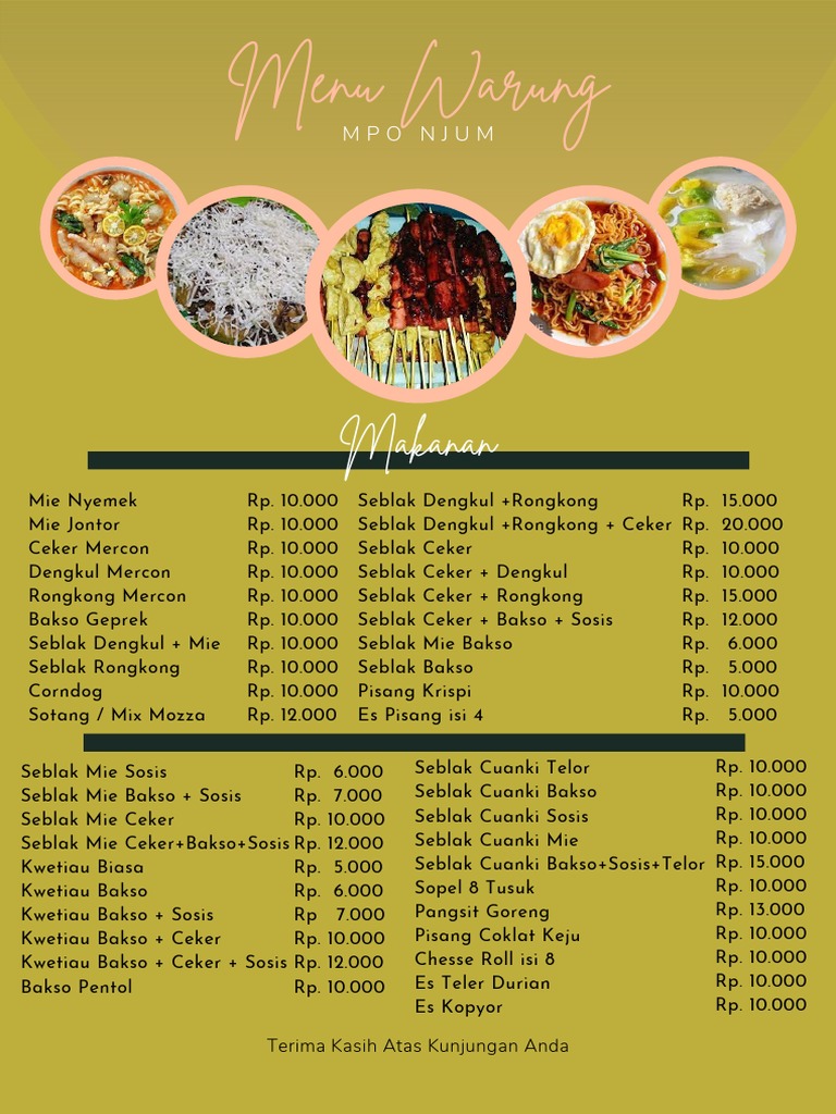 Menu Variasi Seblak dan Makanan Lain | PDF