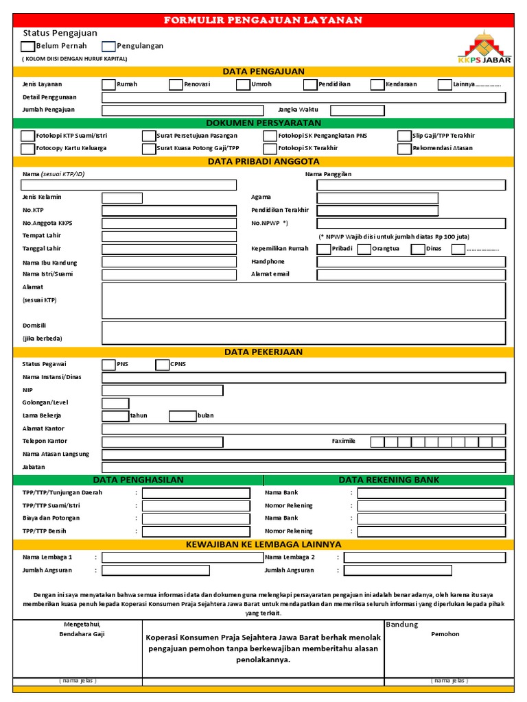 Formulir Pengajuan Layanan Koperasi | PDF