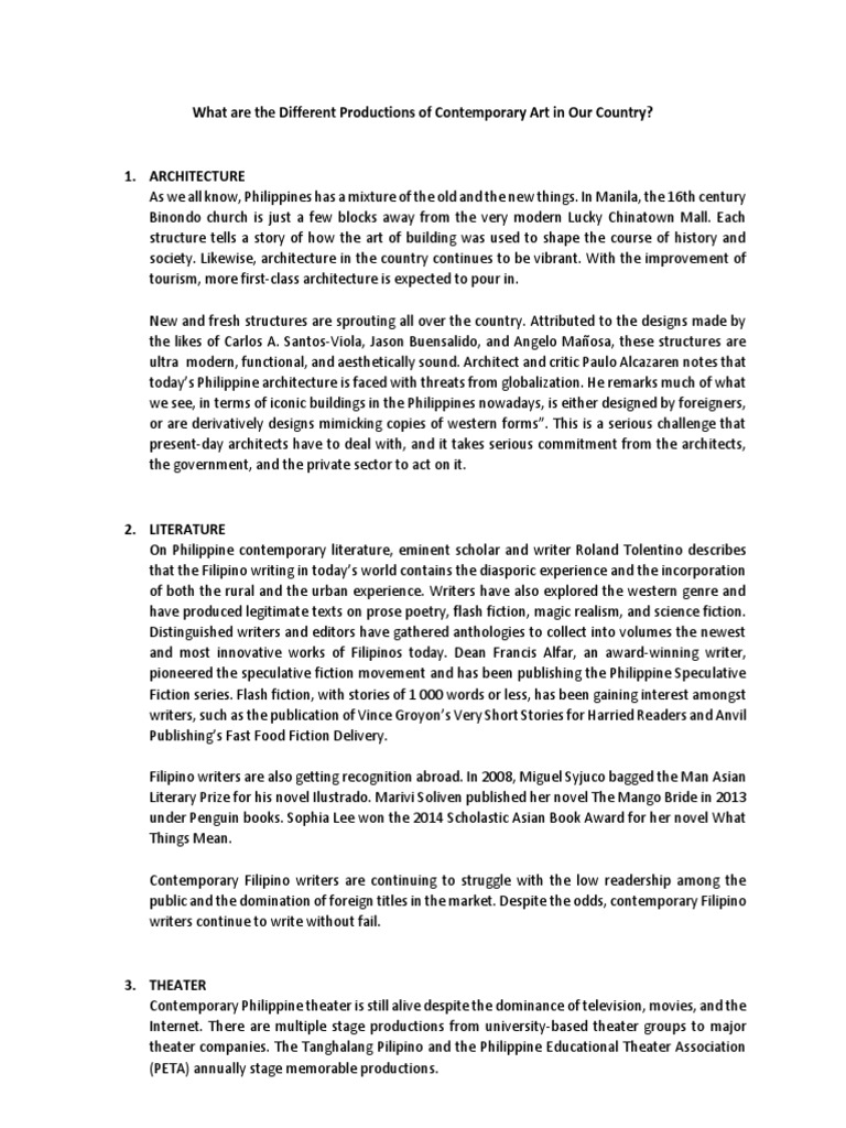 What Are The Different Productions of Contemporary Art in Our Country ...