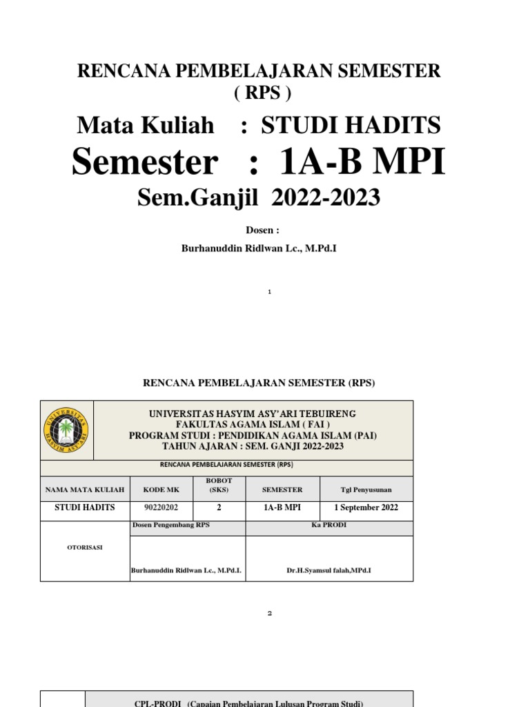 3.Rps Studi Hadits 1 A-B Mpi | PDF