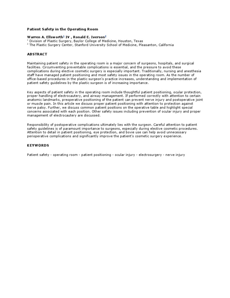 Patient Safety in The Operating Room | PDF | Self-Improvement | Wellness