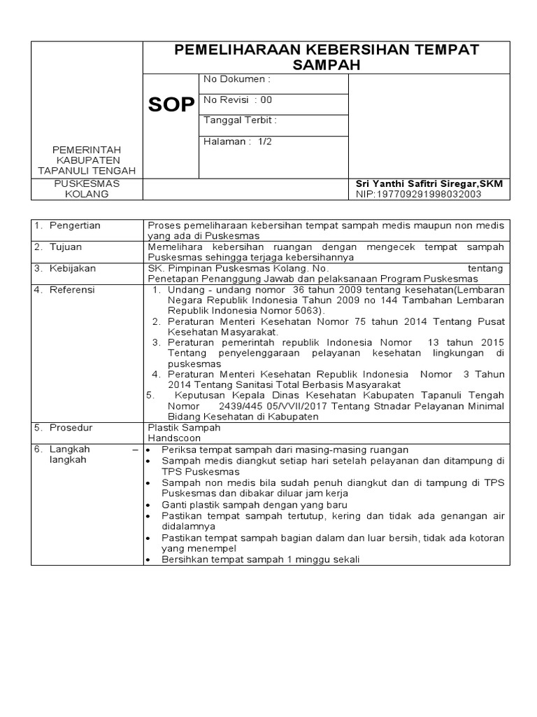 SOP Pemeliharaan Tempat Sampah | PDF