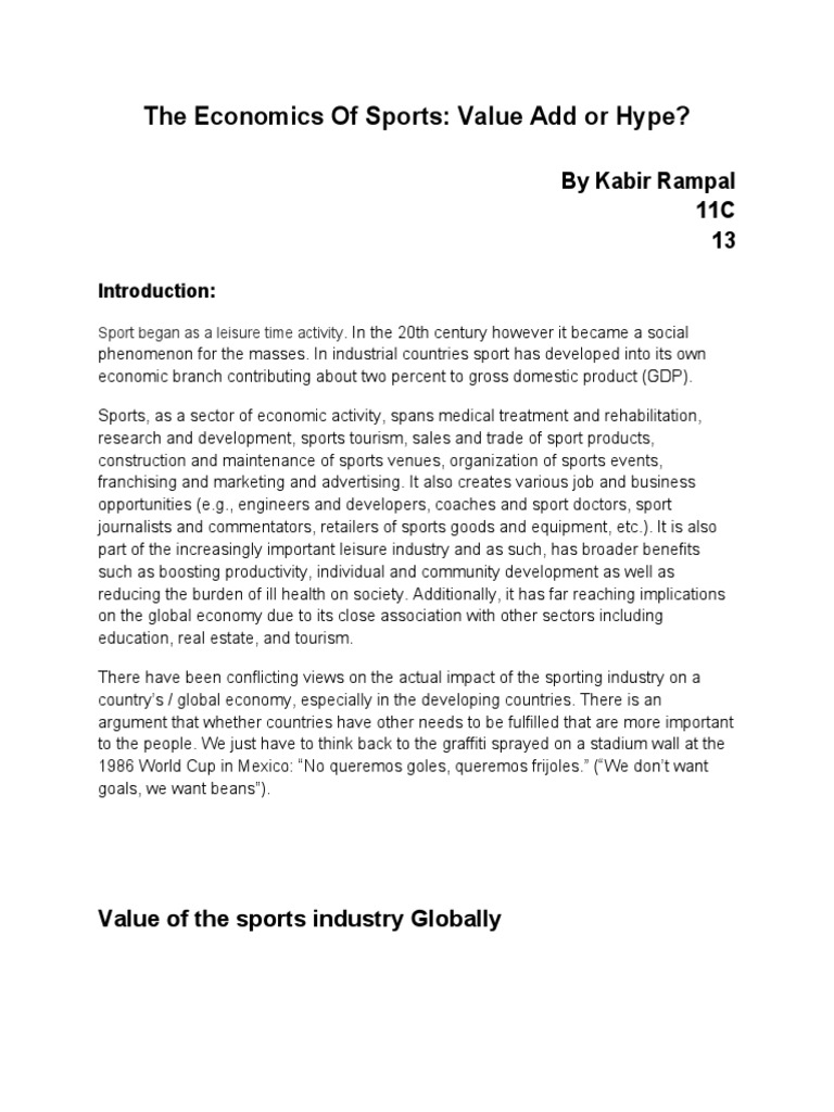 Sports Economics Project | PDF | Employment | Economies