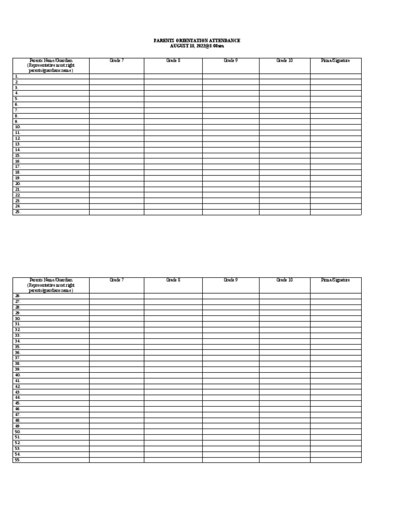 Parents Orientation Attendance | PDF | Games & Activities | Science ...