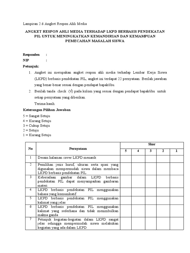 Angket Respon Guru Terhadap LKPD | PDF