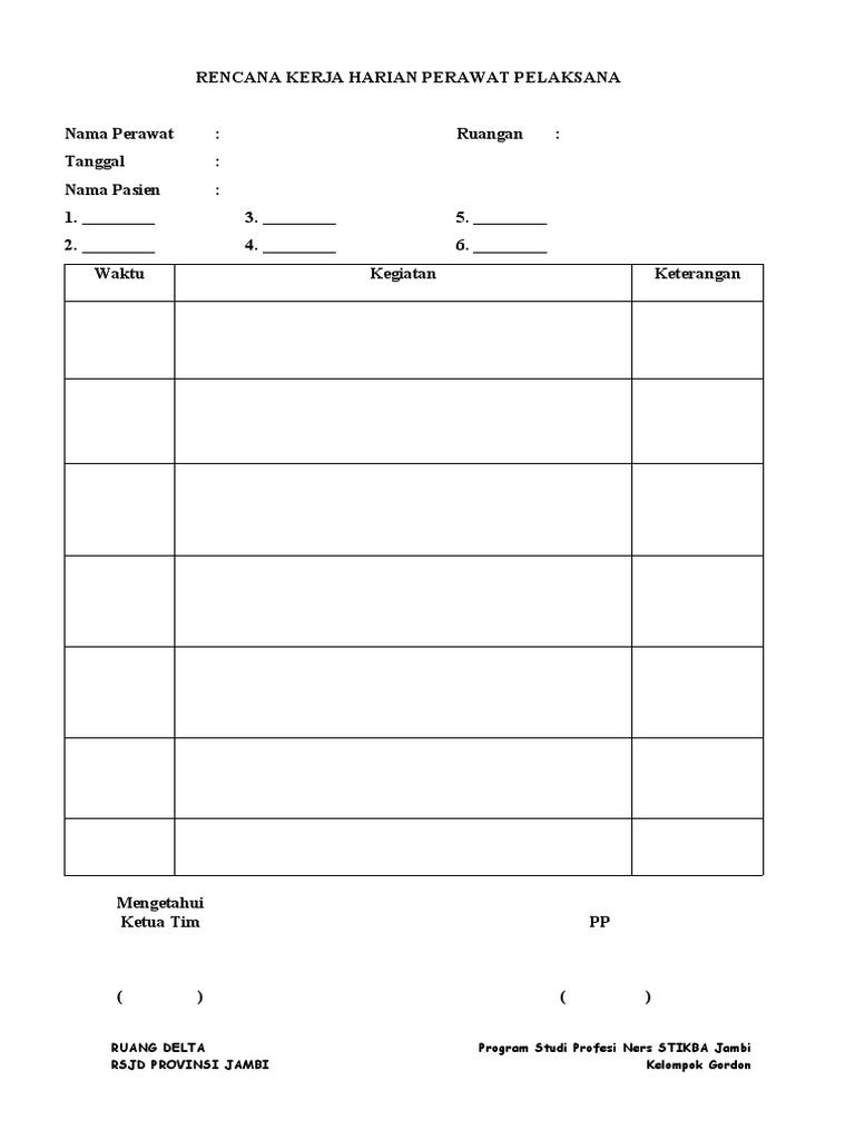Rencana Kerja Harian Perawat Pelaksana | PDF