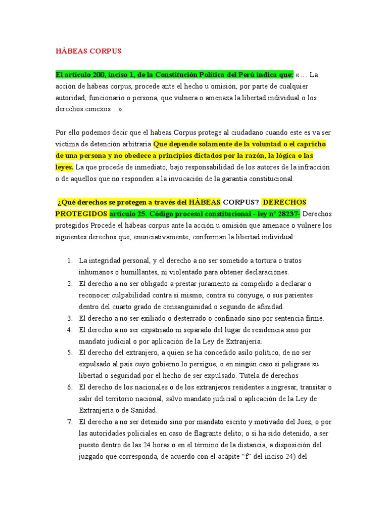 Habeas Corpus Derechos Protegidos Pdf