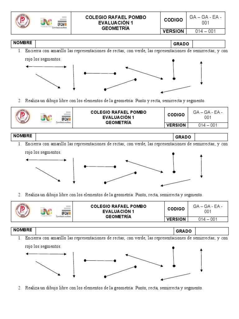 Evaluación Recta, Semirrectas y Segmentos 3° | PDF | Línea (geometría ...