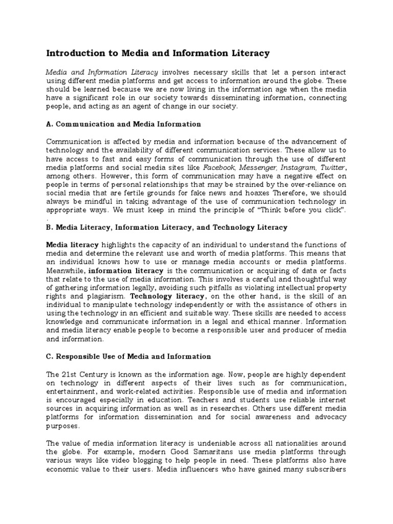 Introduction To Media and Information Literacy | PDF | Media (Communication) | Social Media