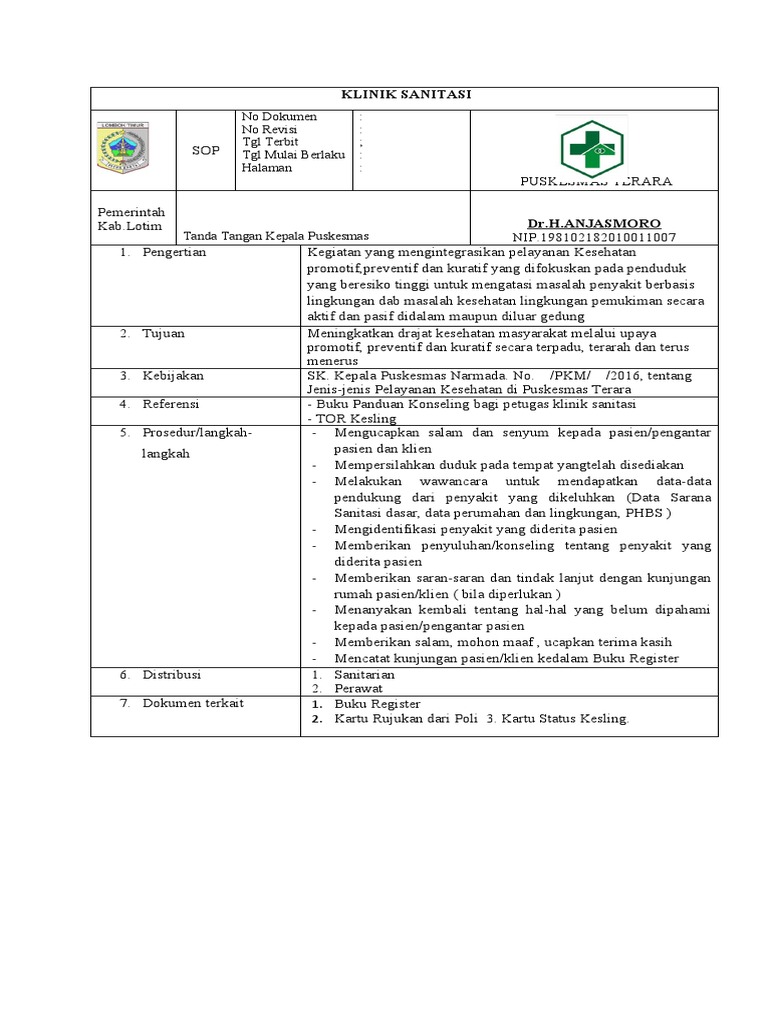 SOP Klinik Sanitasi Puskesmas Terara | PDF | Pengembangan Diri