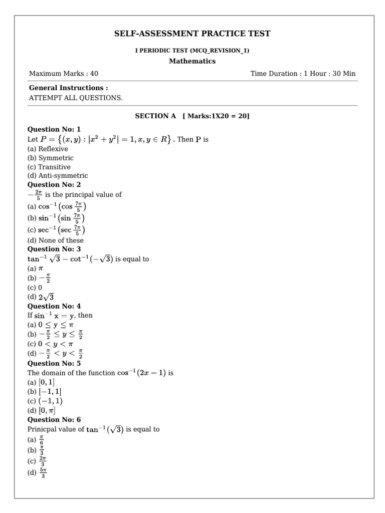 1pt Sapt Maths MCQ 1 | PDF | Set (Mathematics) | Function (Mathematics)