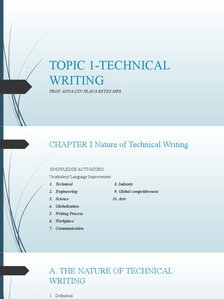 Topic 1 - Technical Writing | PDF | Idea | Graphics