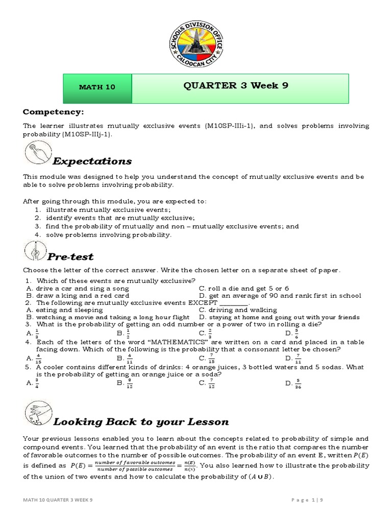 Math 10 Q3 Week 9sampaguita | PDF | Probability | Mathematics