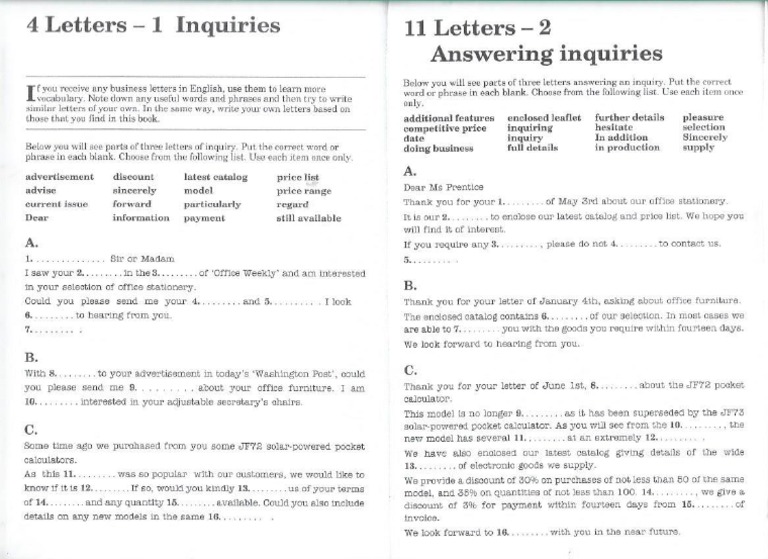 Worksheet Activity #1 On Inquiry Letters | PDF